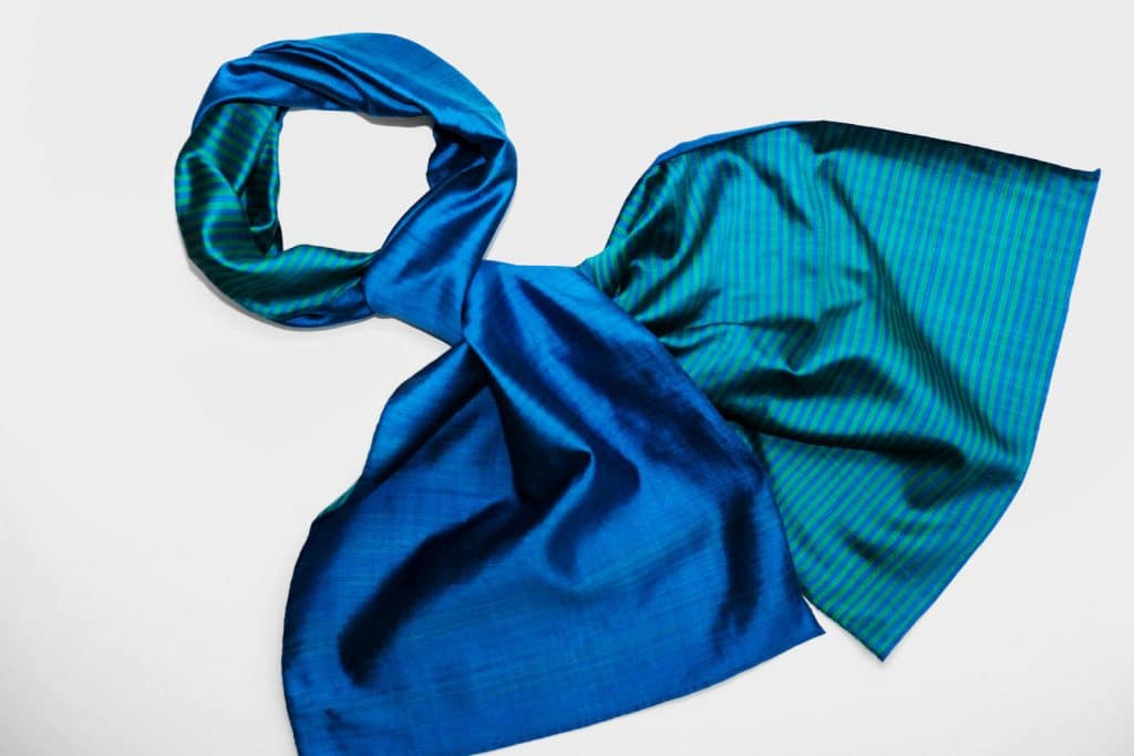 Handmade Silk Scarf Ocean Blue Green Natural Dyes - AZEZANA